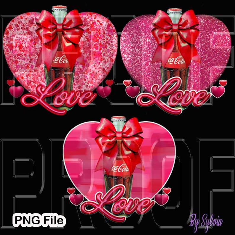 5 PNG Digital Files, Classic, Coca-cola, Love, Hearts, Soda, Drink, Bow ...
