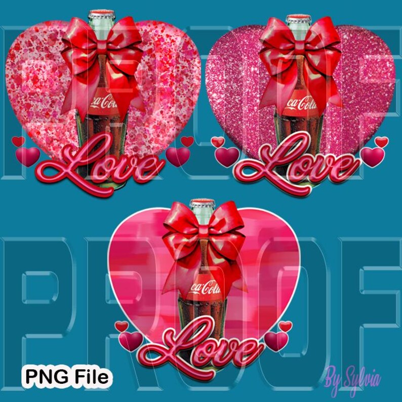 5 PNG Digital Files, Classic, Coca-cola, Love, Hearts, Soda, Drink, Bow ...
