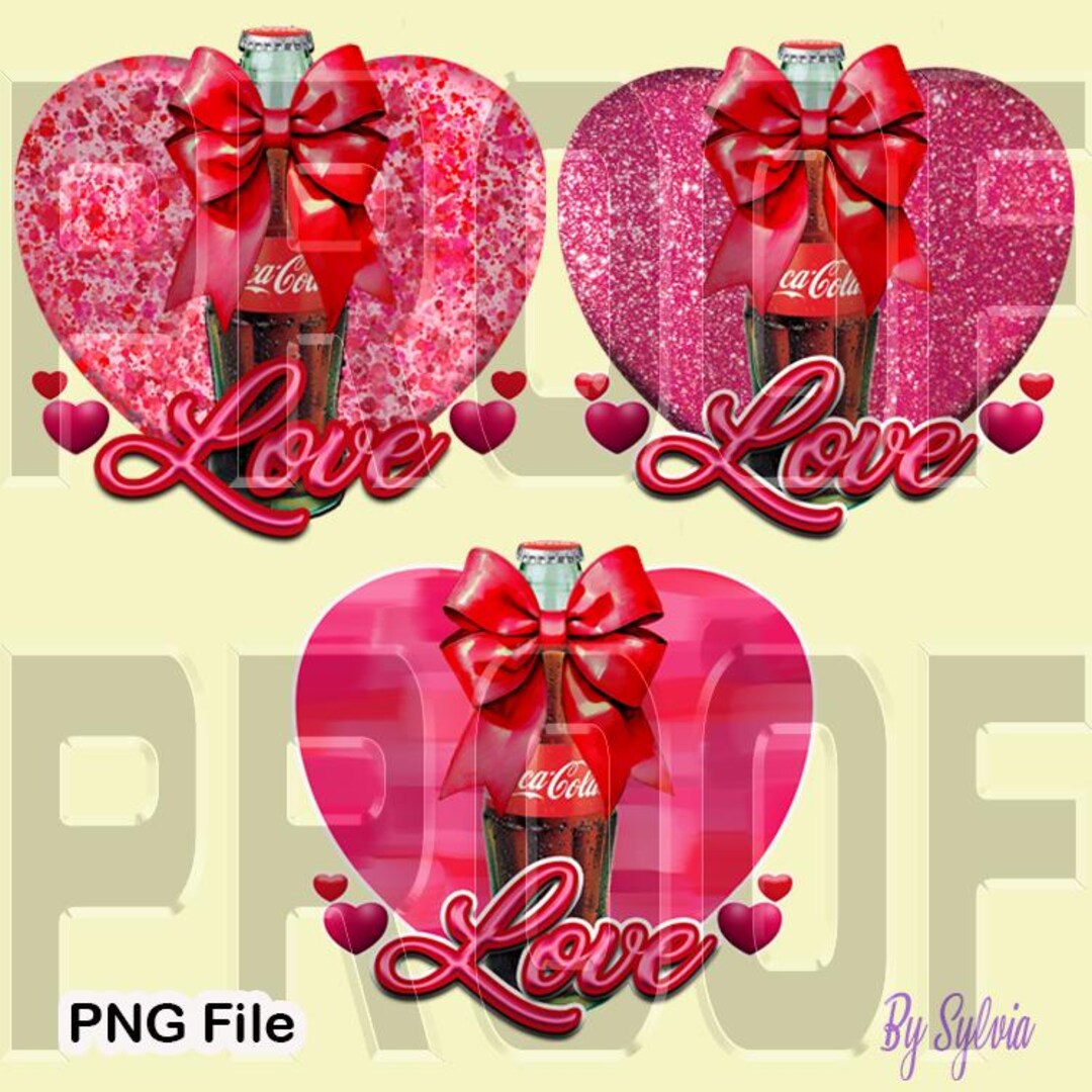 5 PNG Digital Files, Classic, Coca-cola, Love, Hearts, Soda, Drink, Bow ...