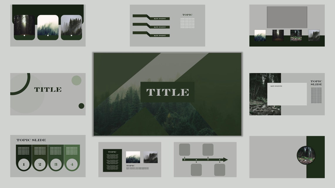 Forest Green Powerpoint Template Customizable Bold Shapes & - Etsy