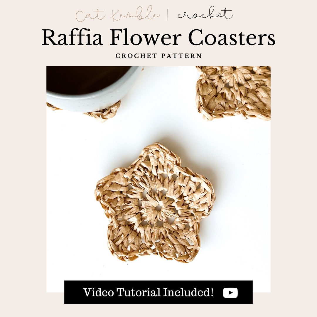 Raffia Yarn Flower Coasters Crochet Pattern, Beginner PDF, Straw Mug ...