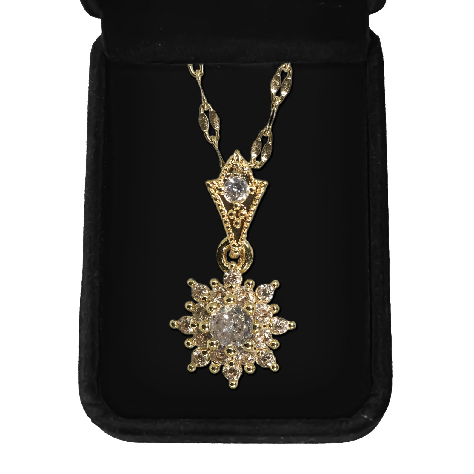 Gold Filled Victorian Rhinestone Flower Necklace by Hiyas Jewelry ...