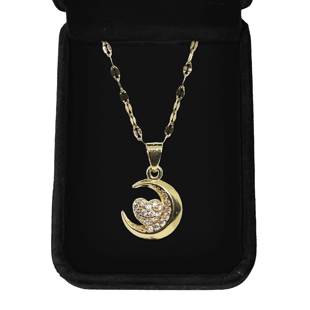 Elegant Crescent Moon and Heart Necklace by Hiyas Jewelry | Gold Filled ...