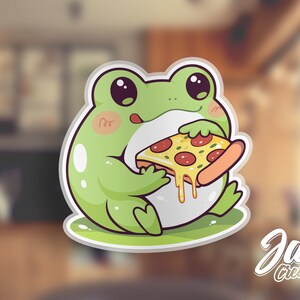 Pizza Time: Adorable Frog With Pizza Sticker | Charming Kawaii Vinyl ...