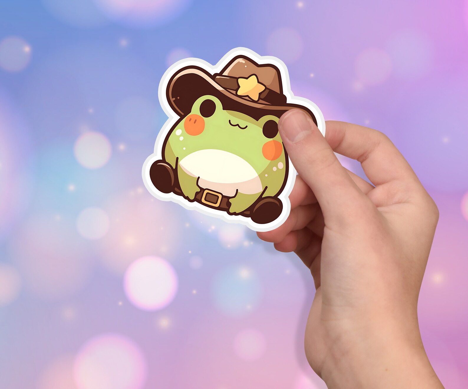 Adorable Cowboy Frog Sticker Cute Kawaii Vinyl Decal, Playful ...