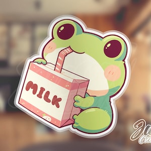 Sip & Hop: Adorable Milk-drinking Frog Sticker | Adorable Frog Vinyl ...