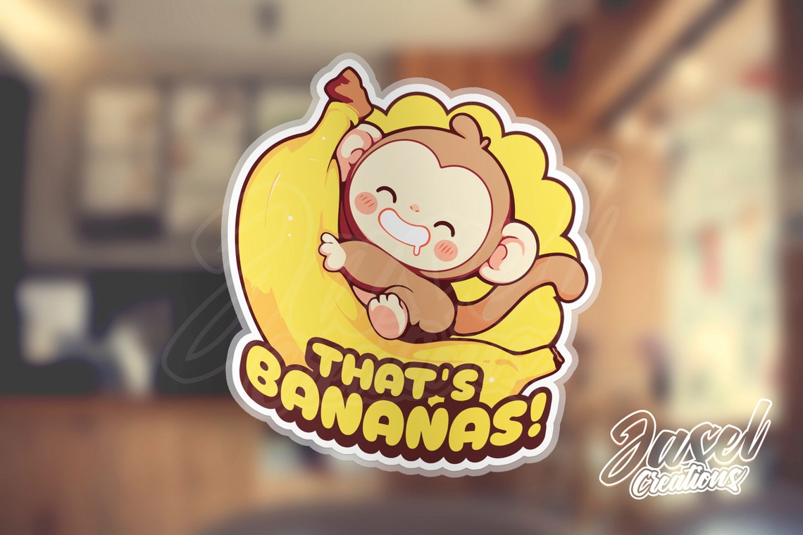 Bananas Monkey Sticker Cute Kawaii Monkey Vinyl Decal, Playful ...