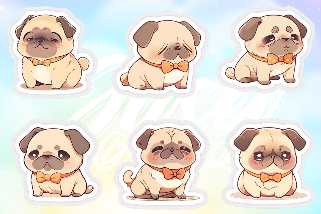 Adorable Waterproof Pug Stickers Matte Finish, Tough & Weatherproof ...