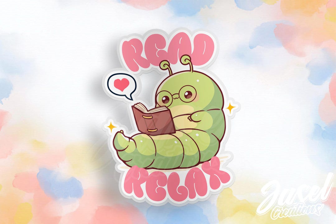 Bookworm Read & Relax | Cute Bookworm Sticker | Cozy Kawaii Reading ...