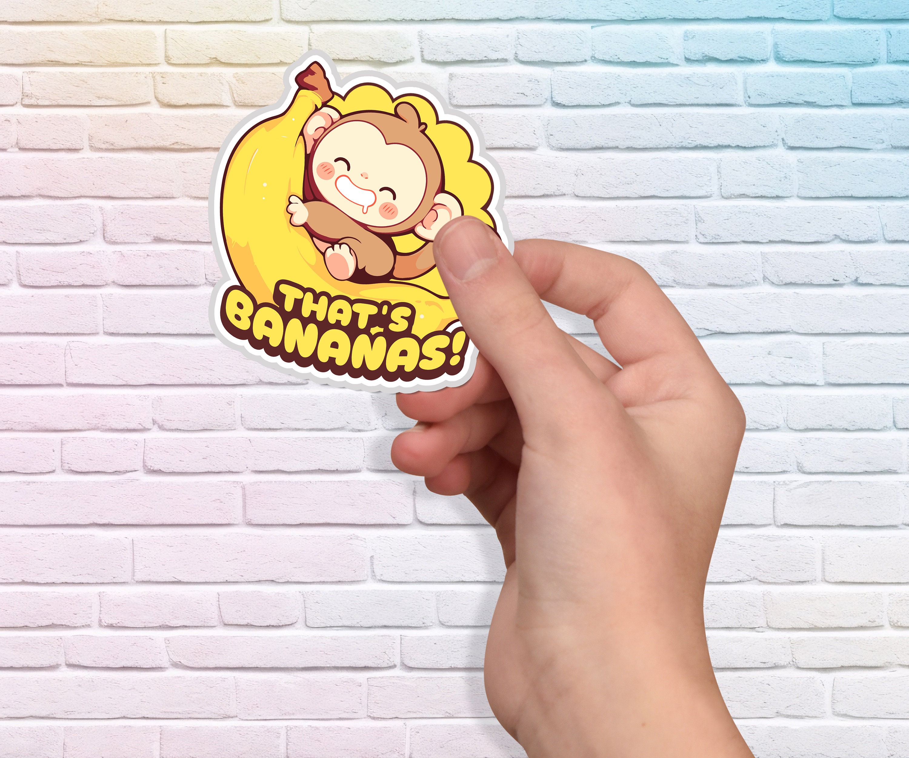 Bananas Monkey Sticker Cute Kawaii Monkey Vinyl Decal, Playful ...