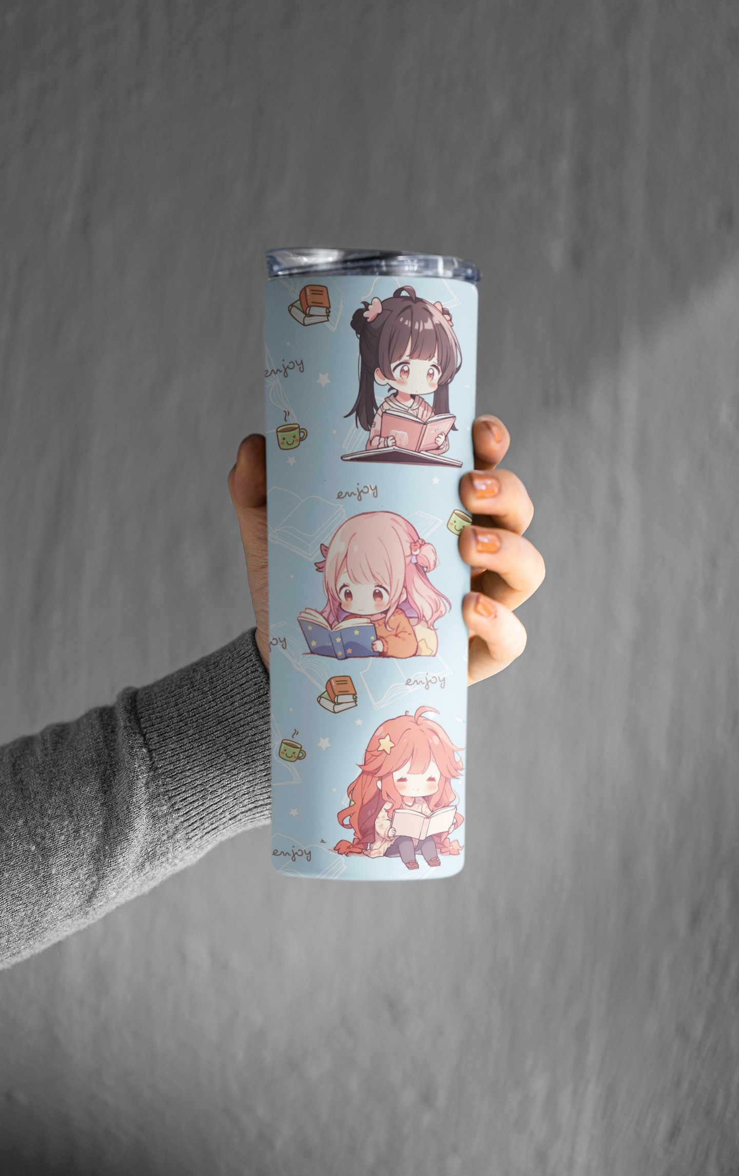 Adorable Chibi Kawaii Girls Reading Handcrafted 20 Oz Skinny - Etsy