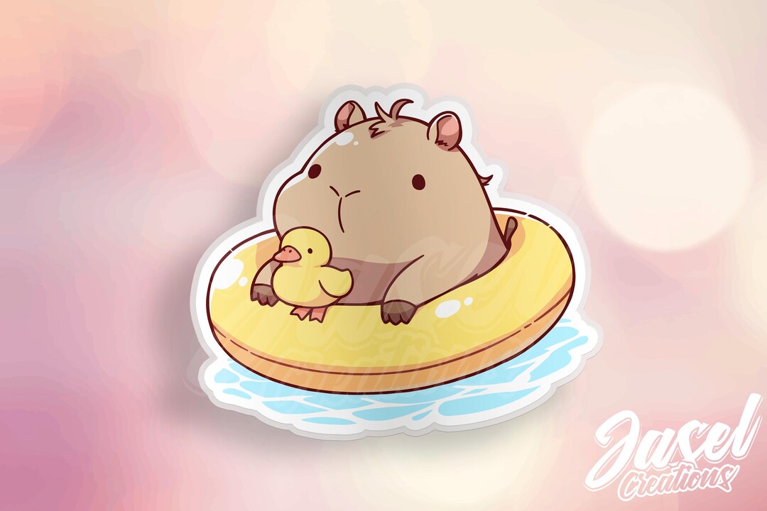 Capybara Pool Float Kawaii Summer Sticker - Relaxing Capybara With Duck ...