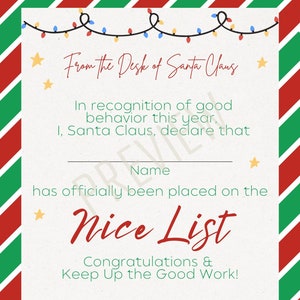 Christmas Elf Nice List From the Desk of Santa Clause Printable - Etsy