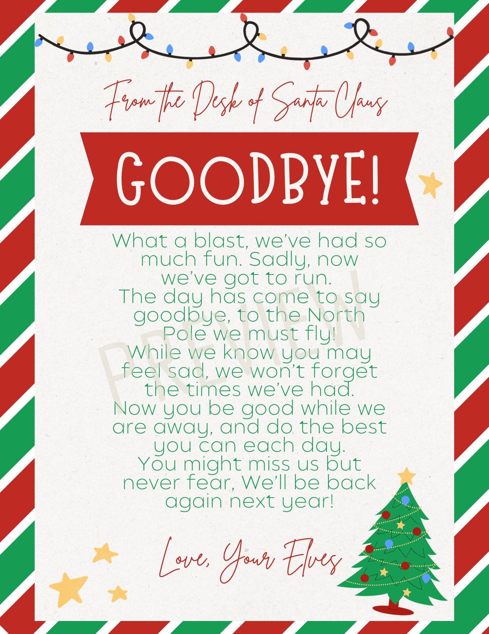 Christmas Elf Goodbye Letter From Elves Printable - Etsy