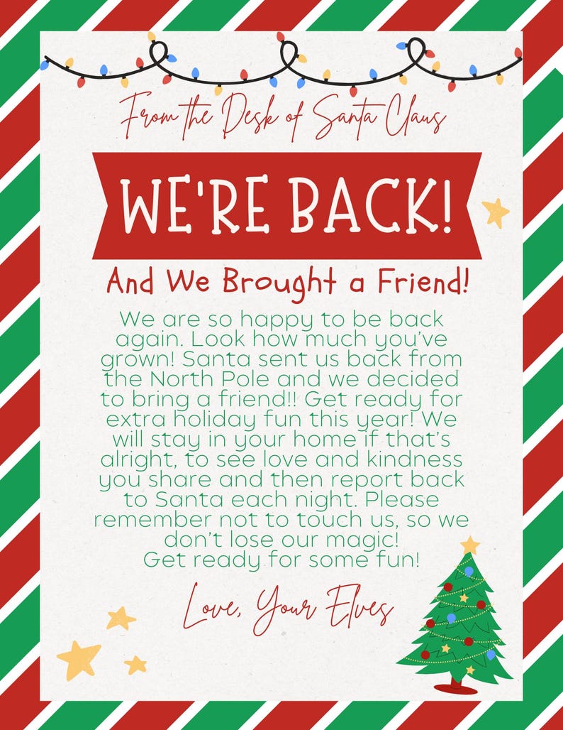 Christmas Elf We're Back With a Friend Letter Printable - Etsy