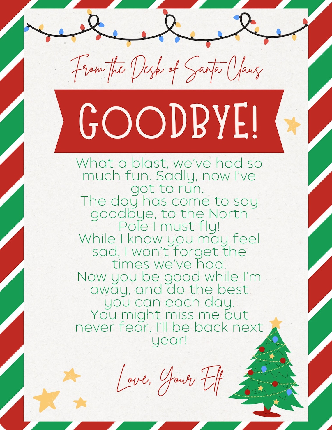 Christmas Elf Goodbye Letter Printable - Etsy Australia