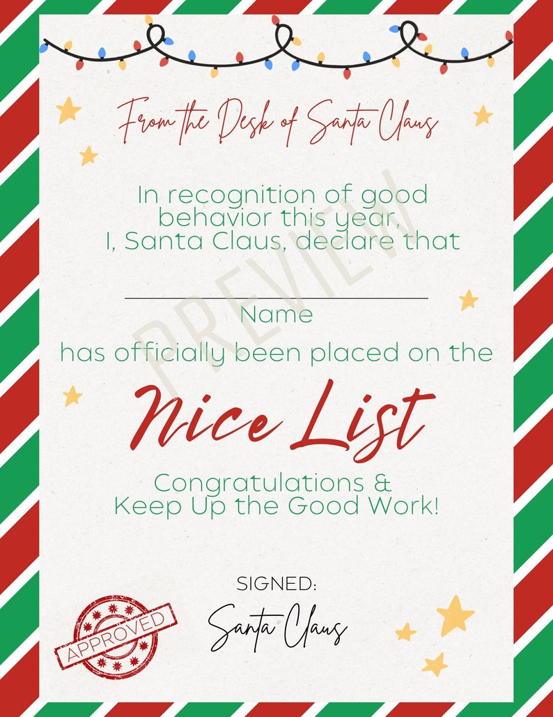Christmas Elf Nice List From the Desk of Santa Clause Printable - Etsy