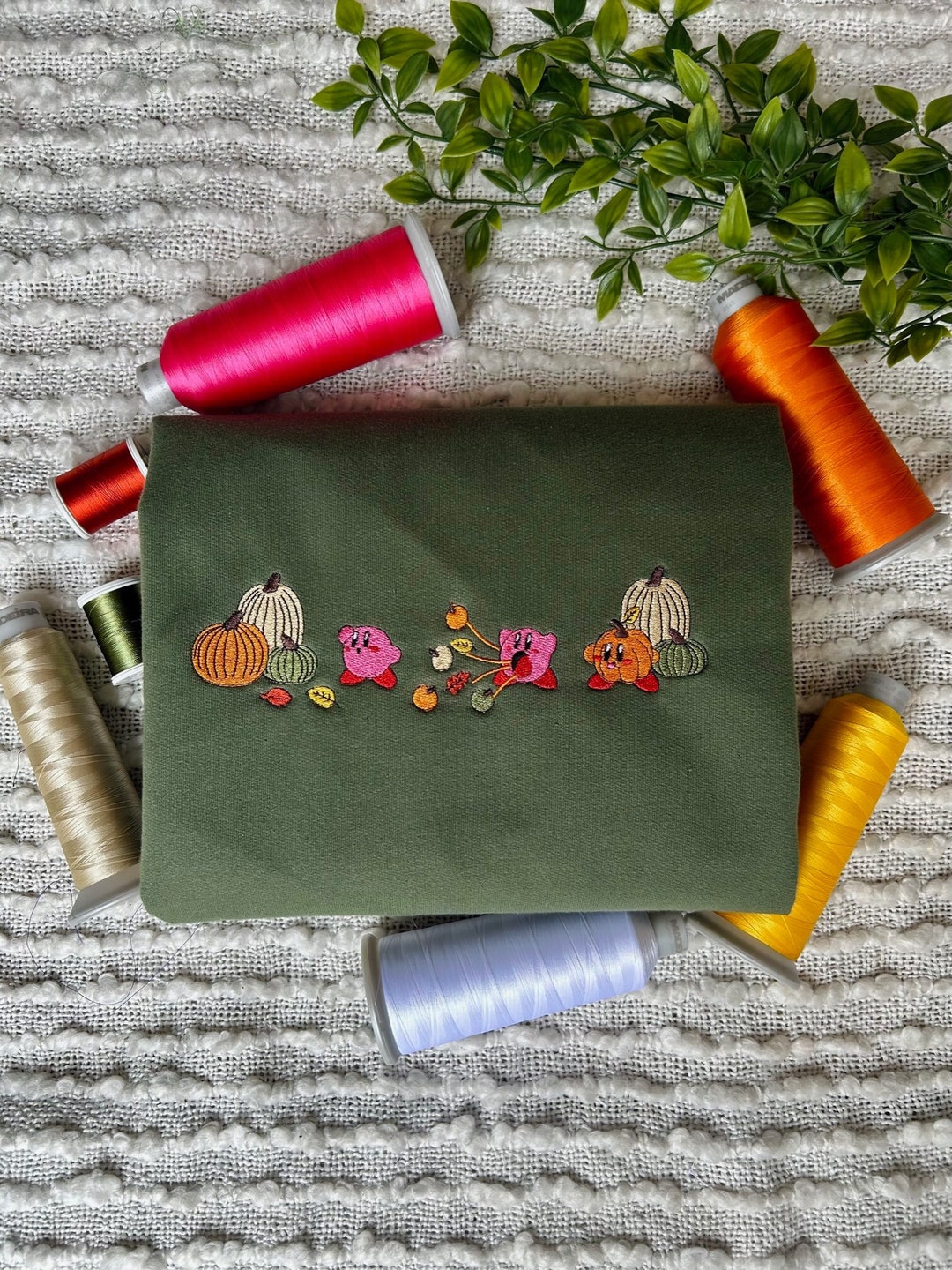 Cute Kirby Fall Pumpkin Embroidered Sweatshirt Fall Pumpkin Sweater ...