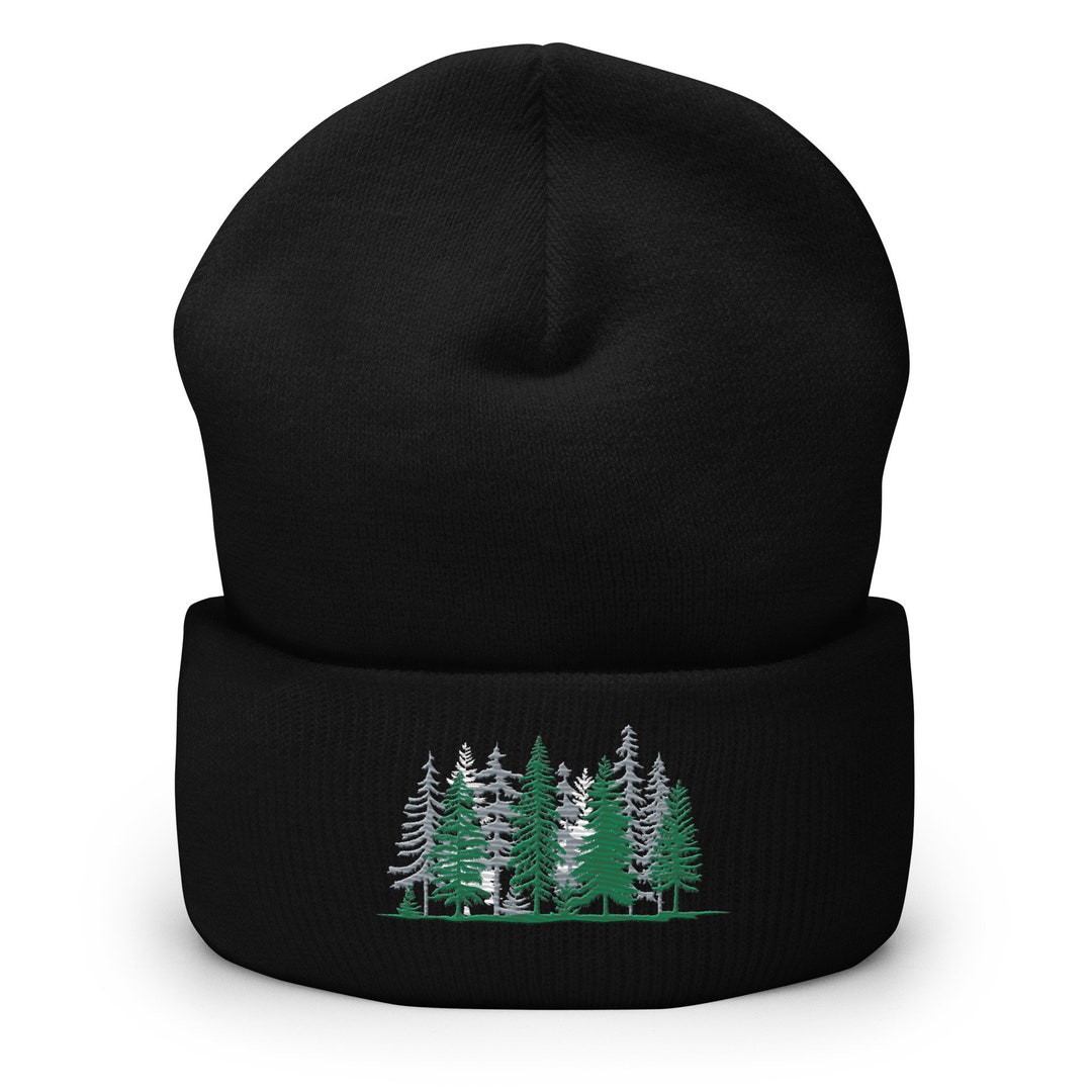 Pine Tree Embroidered Beanie, Trees Knit Cap, Winter Trees Beanie, Pine ...
