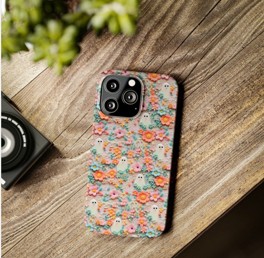 3D Faux Embroidery Phone Case Floral Boho Phone Case Cute Ghost 3D ...