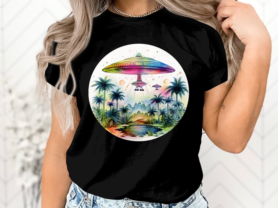 Rainbow UFO Tropical Sci Fi T-shirt, Alien T-shirt, Ufo Sci Fi Shirt ...