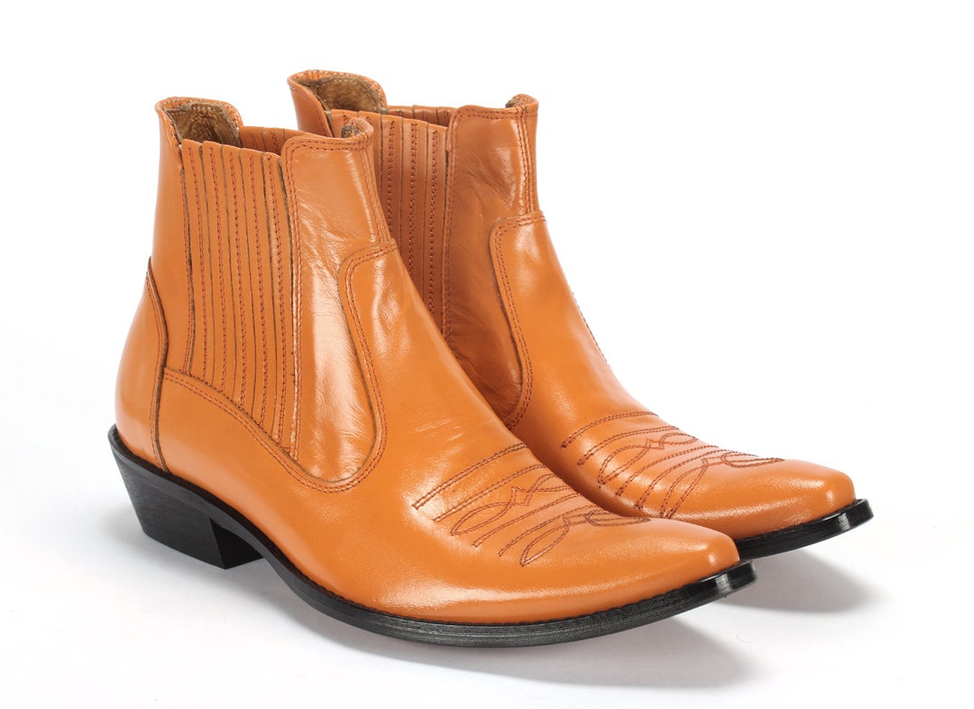 Stylish Men's Cowboy Boots Orange – Classic Western Design, Handcrafted ...