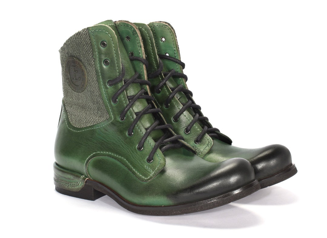 Green Hand Painted Men’s Leather Boots Colin - Etsy