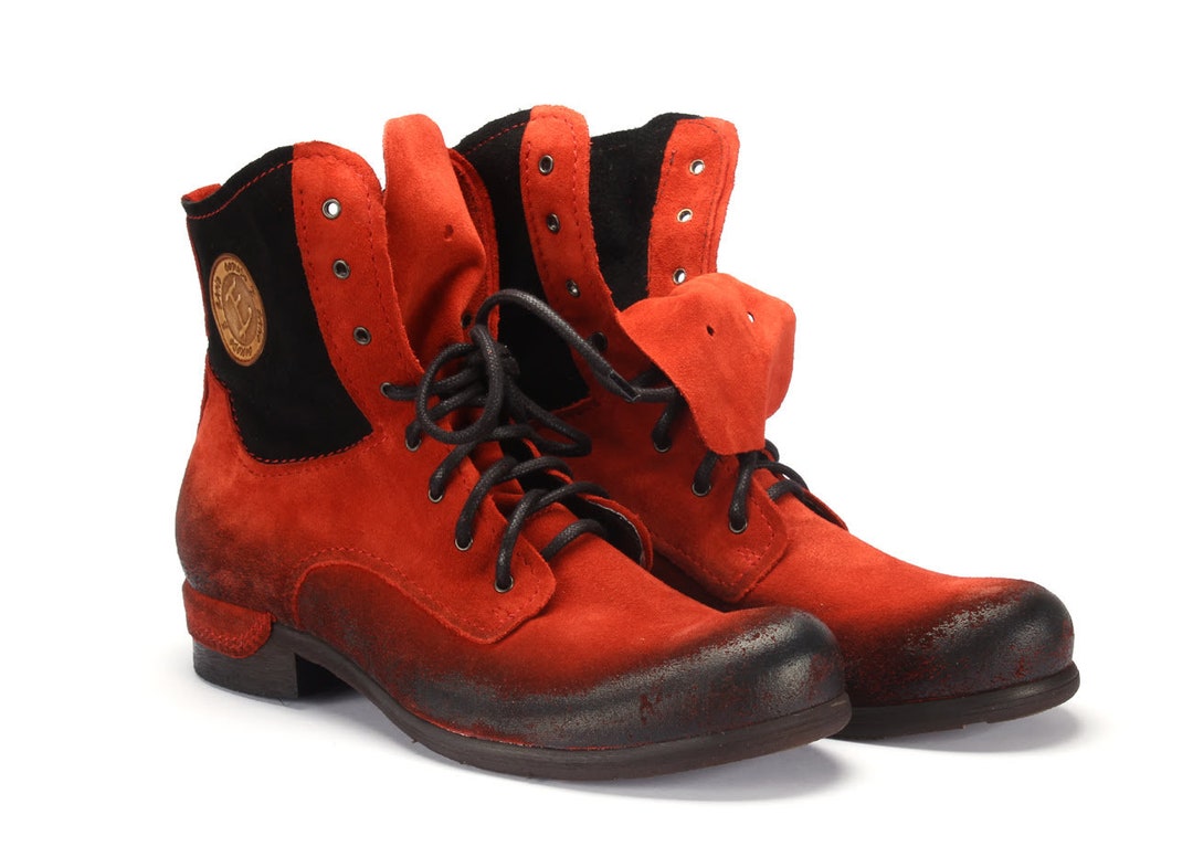 Red Men’s Suede Leather Boots Colin - Etsy