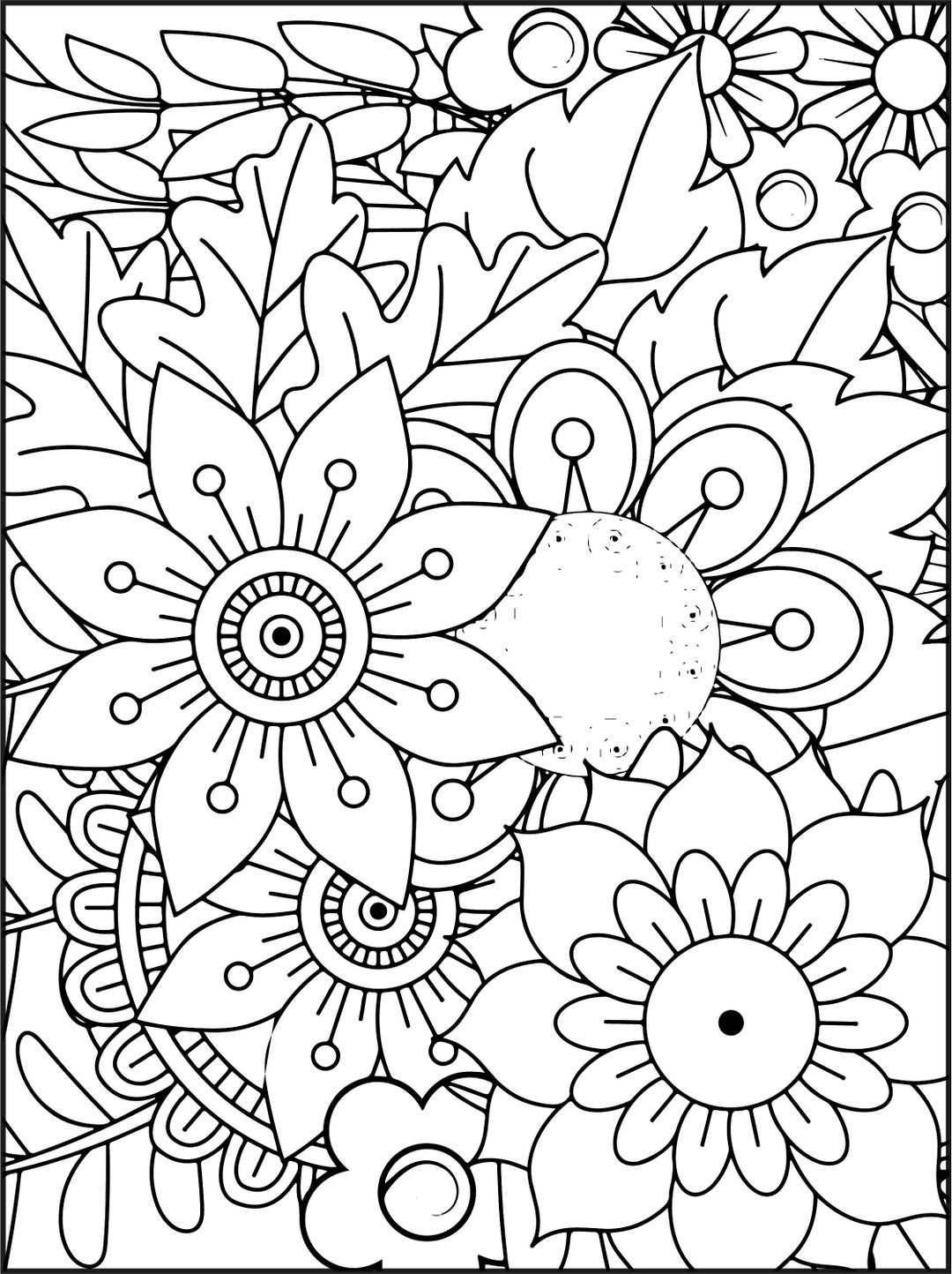 Five Flowers Design Colouring Pages Are Printable - Etsy