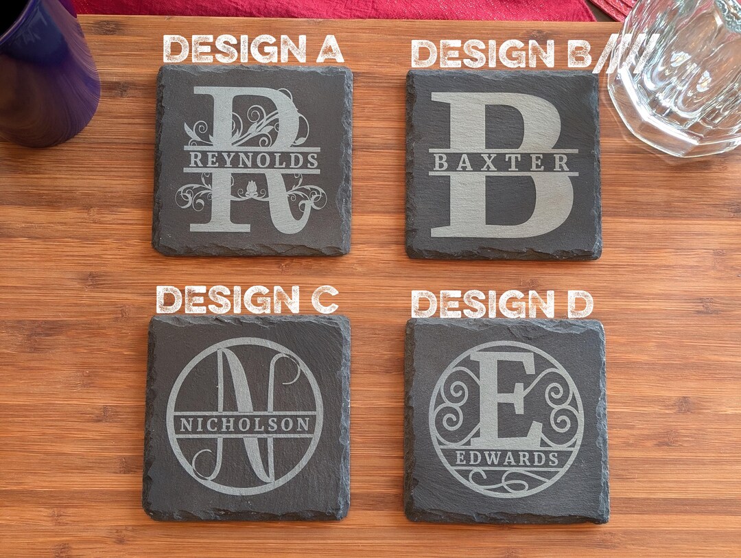 Personalized Slate Coasters Monogram Name Wedding Gift Man Cave ...