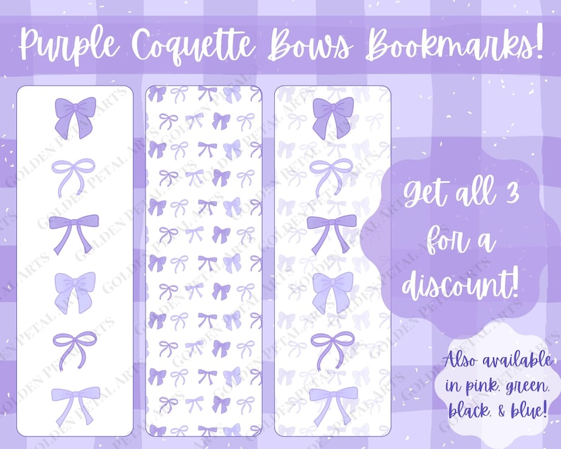 Coquette Bows Bookmark - Purple | Aesthetic | Ribbon | Pretty | Girlie ...