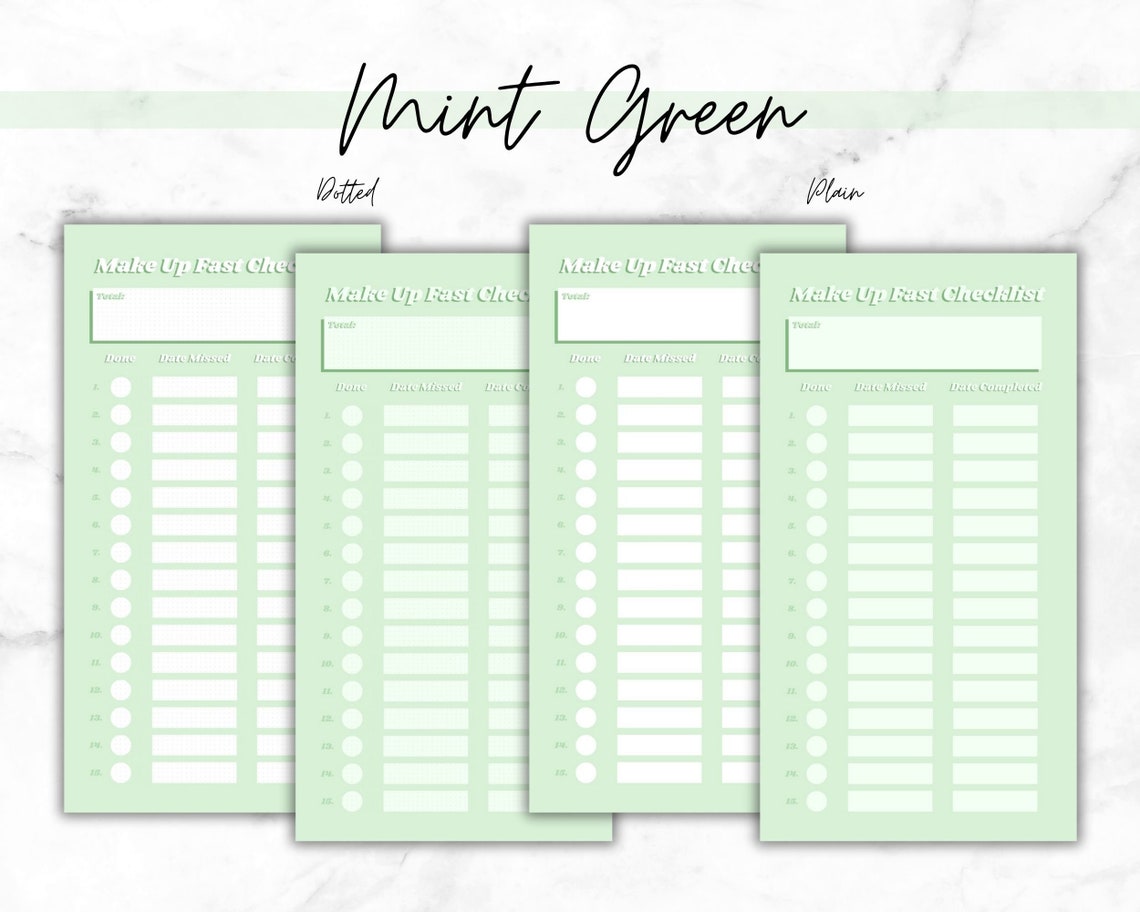 Mint Green Make up Fast Checklist - (including a Dotted Version ...