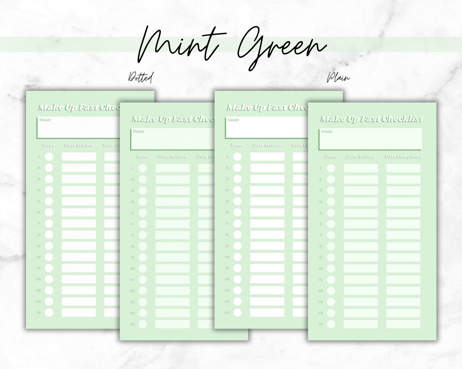 Mint Green Make up Fast Checklist - (including a Dotted Version ...