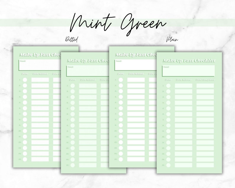 Mint Green Make up Fast Checklist - (including a Dotted Version ...