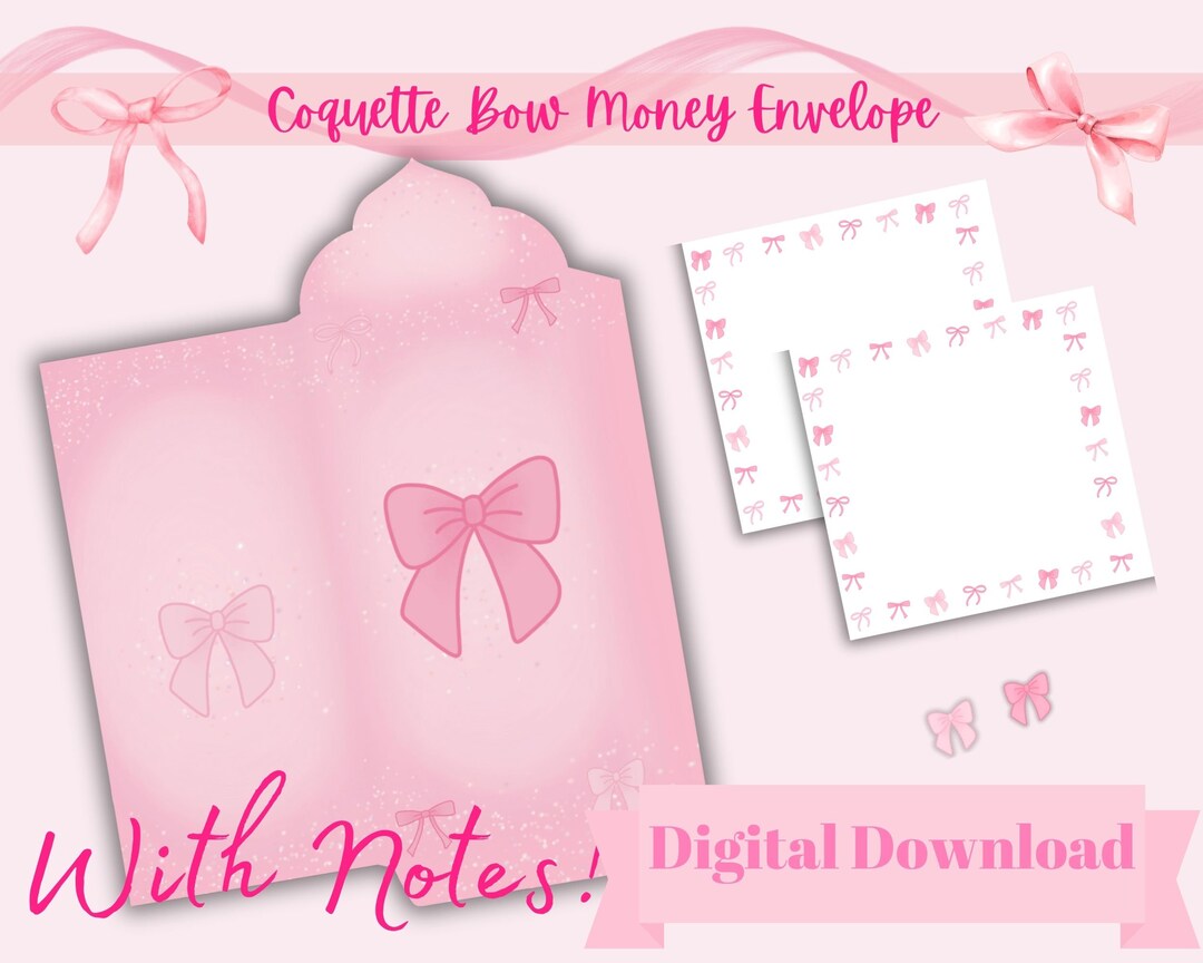 DIGITAL Aesthetic Coquette Bow Money Envelope | Bows | Ribbons | Girlie ...