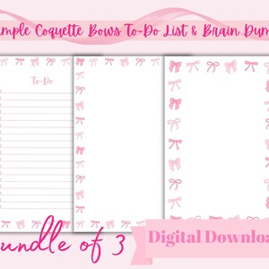Simple Coquette Bow To-do List and Brain Dump Pages - Etsy