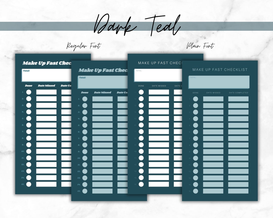 Dark Teal Make up Fast Checklist | Ramadan | Fasting | Dieting ...
