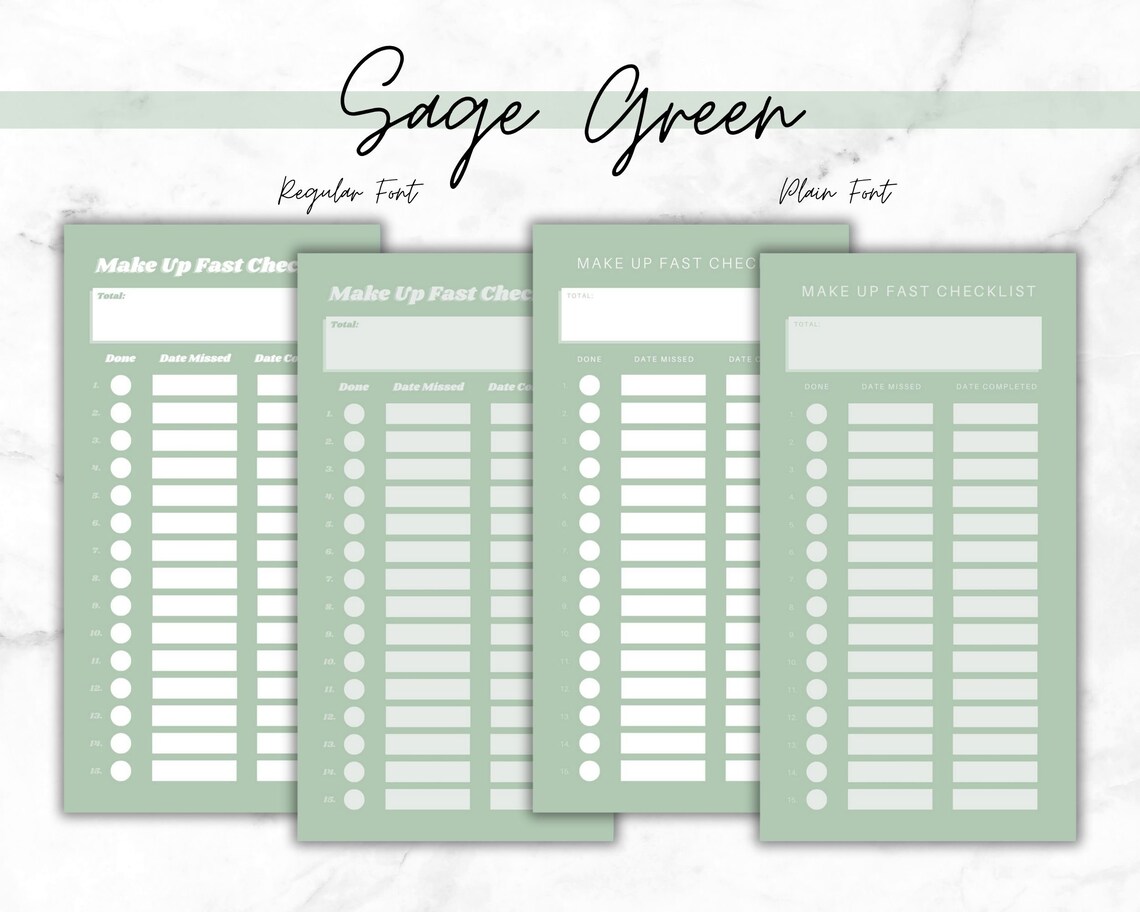 Sage Green Make up Fast Checklist | Ramadan | Fasting | Dieting ...