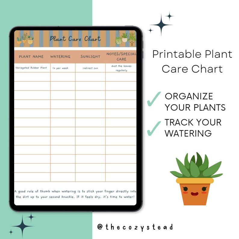 Printable Plant Care Chart - Etsy