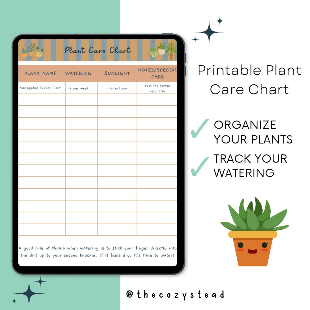 Printable Plant Care Chart - Etsy