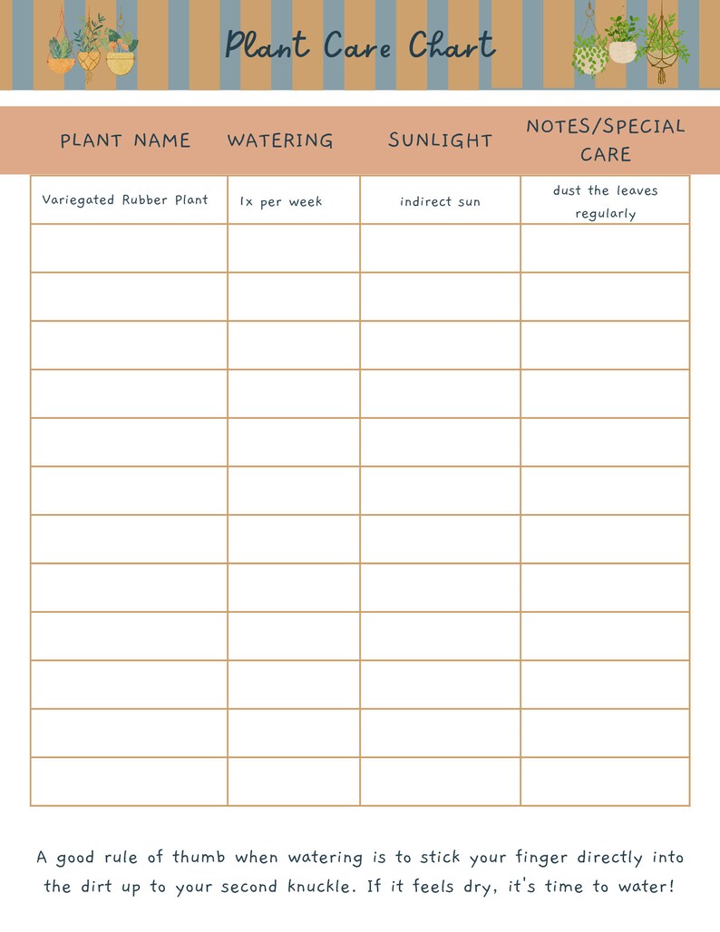 Printable Plant Care Chart - Etsy