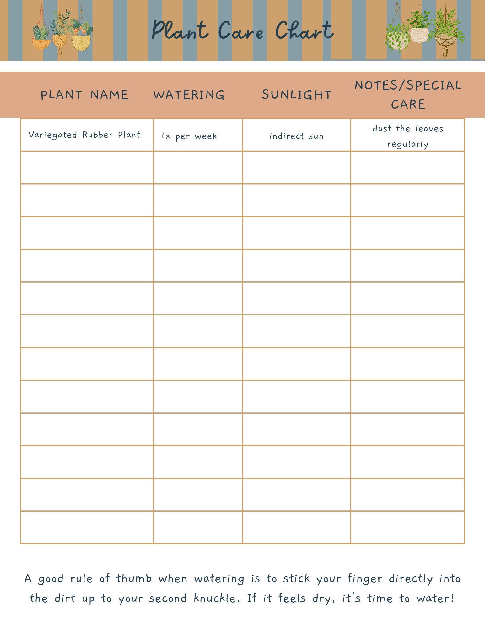 Printable Plant Care Chart - Etsy