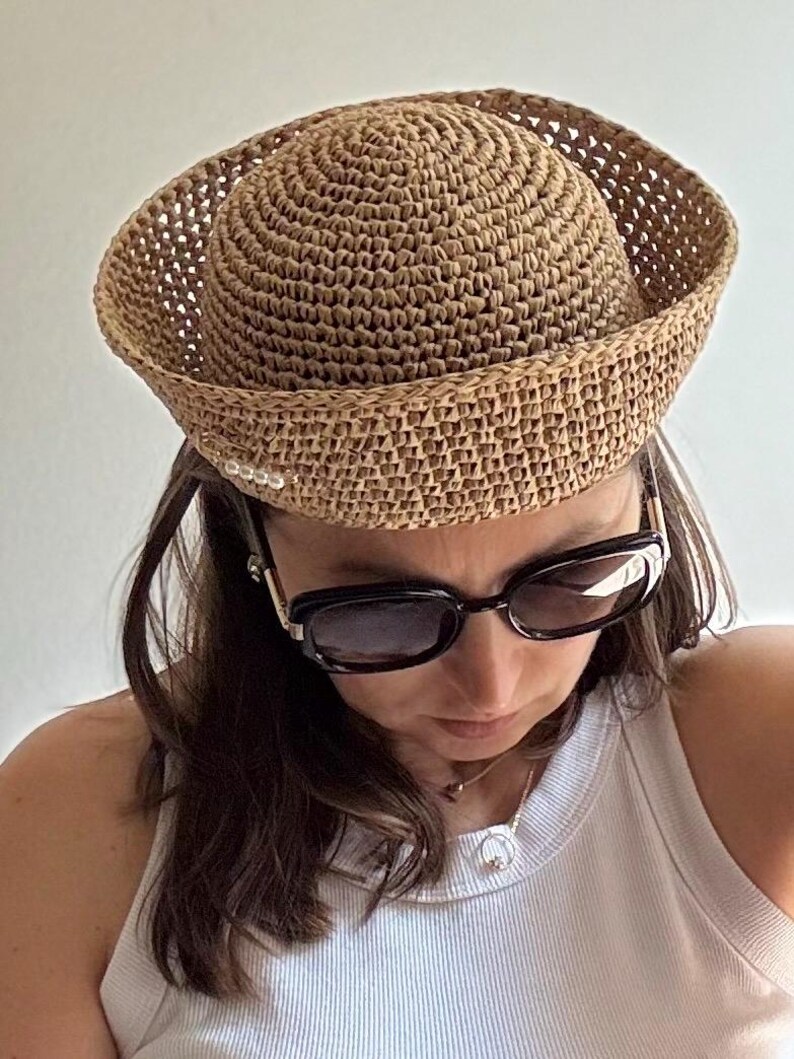 Boho Raffia Hat – Crochet Docker Cap for Women, Straw Beret Style ...