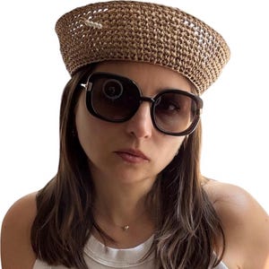Boho Raffia Hat – Crochet Docker Cap for Women, Straw Beret Style ...