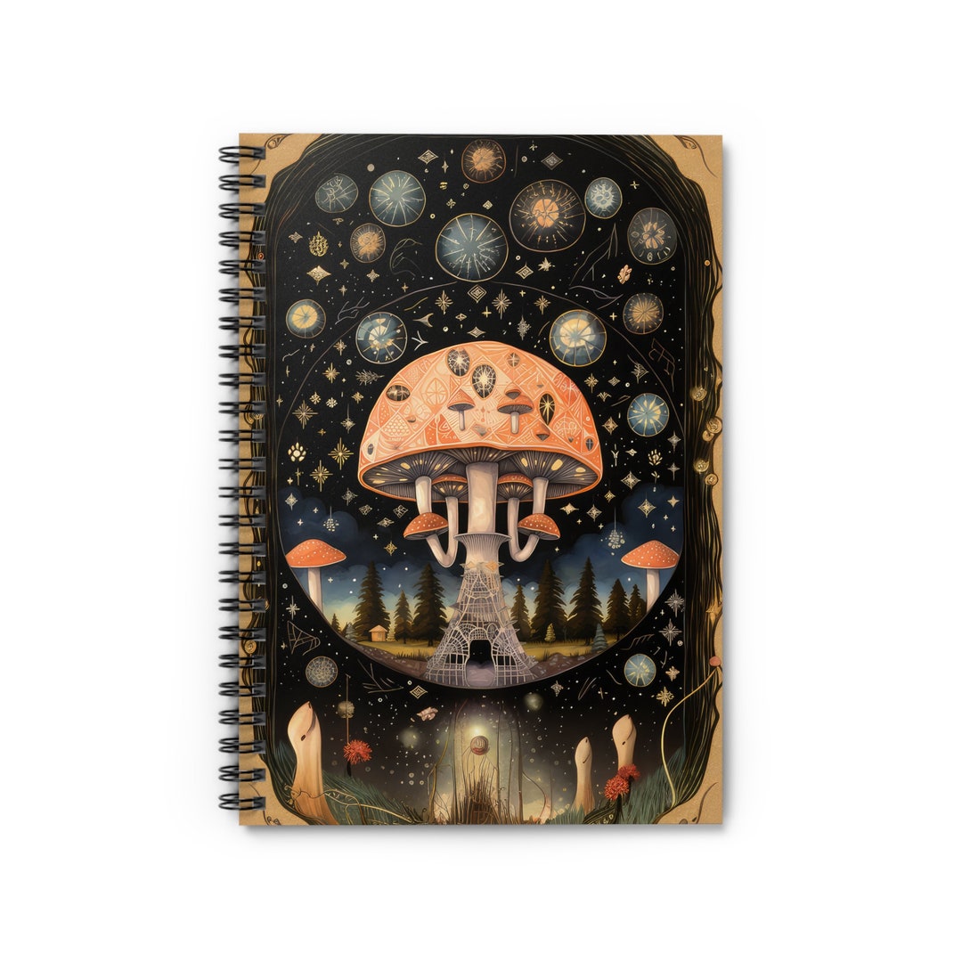 Whimsigoth Mushroom Spiral Notebook: Cottagecore Goblincore Ruled Line ...