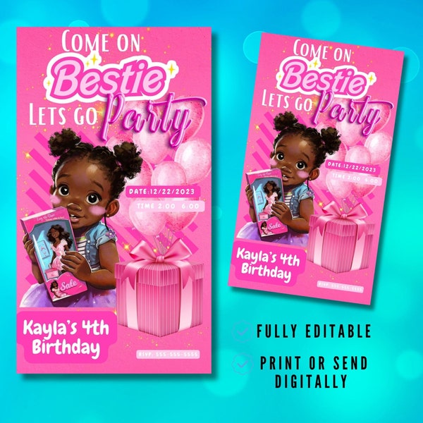 Black Barbie Party Invitation - Etsy