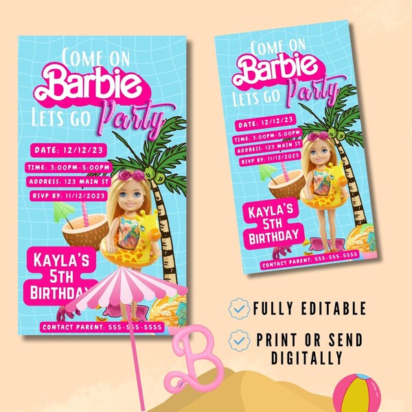 Barbie Pool Party Invitation Digital - Etsy