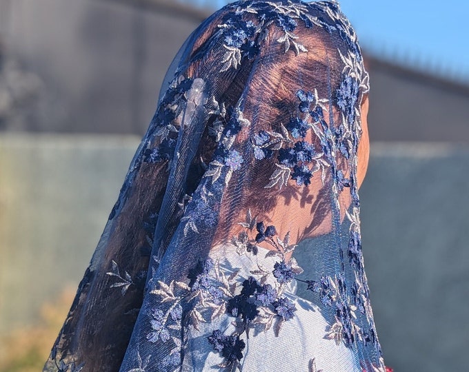 Navy With Off-white Trim Veil - D Shape Veil/ Prayer Veil - Etsy