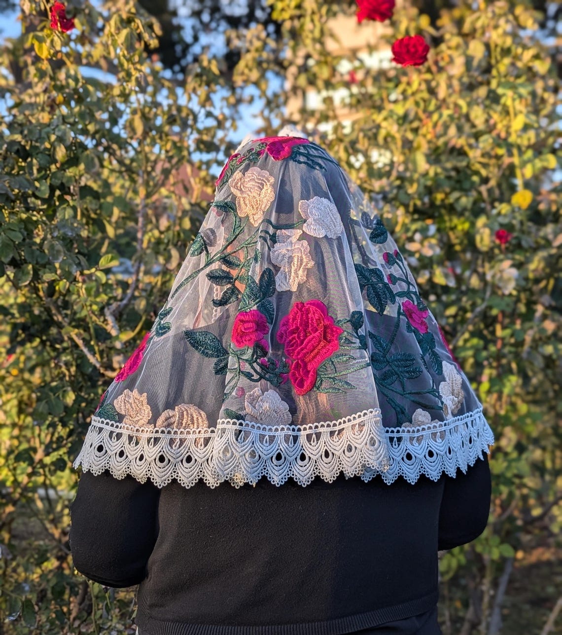 Our Lady of Guadalupe Collection/ White Floral D-shape Veil/ Prayer ...