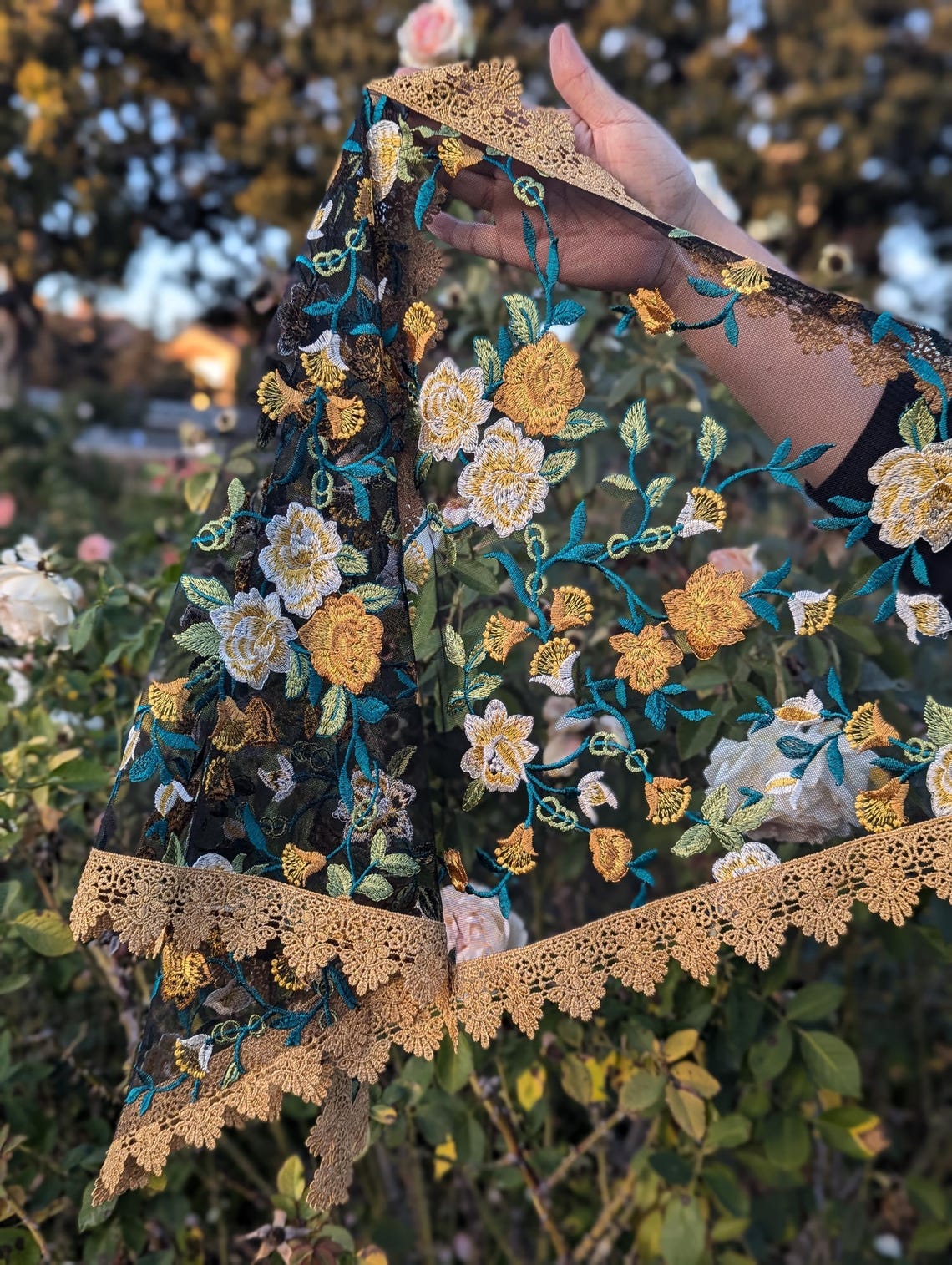 Black and Yellow Floral Triangle Veil/ Prayer Mantilla Veil/ Mass Veil ...